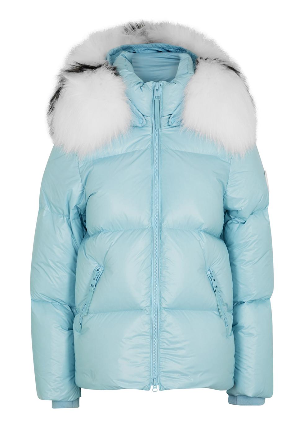 Light blue fur-trimmed quilted shell jacket by ARCTIC ARMY | jellibeans