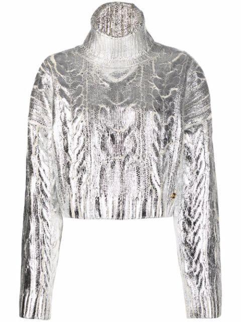metallic-effect rollneck jumper by BALMAIN | jellibeans