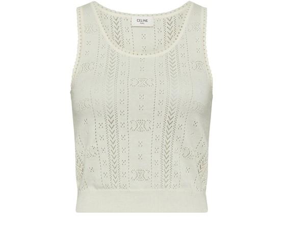 Pointelle cotton cropped tank top by CELINE | jellibeans
