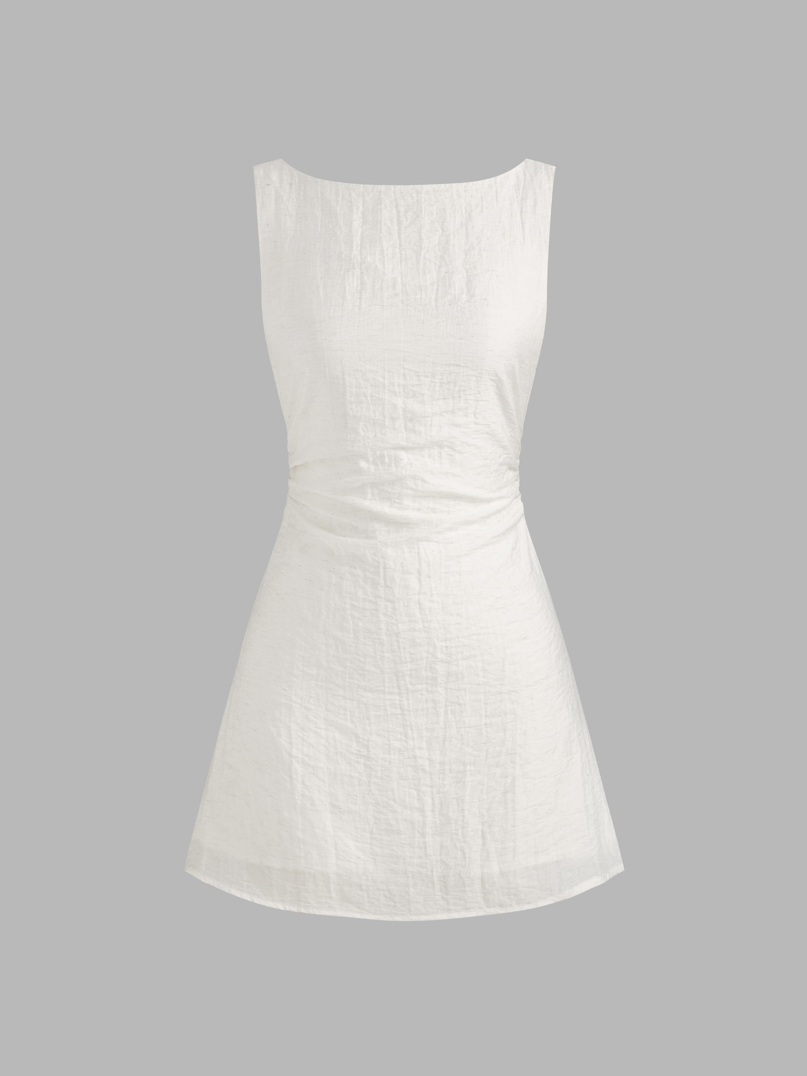 Linen-blend Boat Neck Solid Knotted Backless Mini Dress by CIDER ...