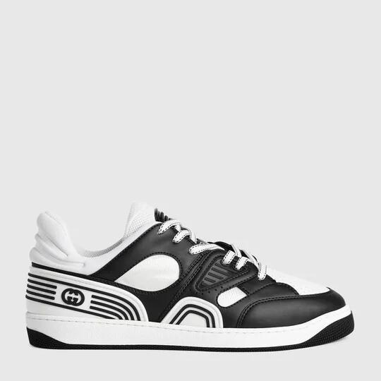 Men's Gucci Basket sneaker in black and white Demetra by GUCCI | jellibeans