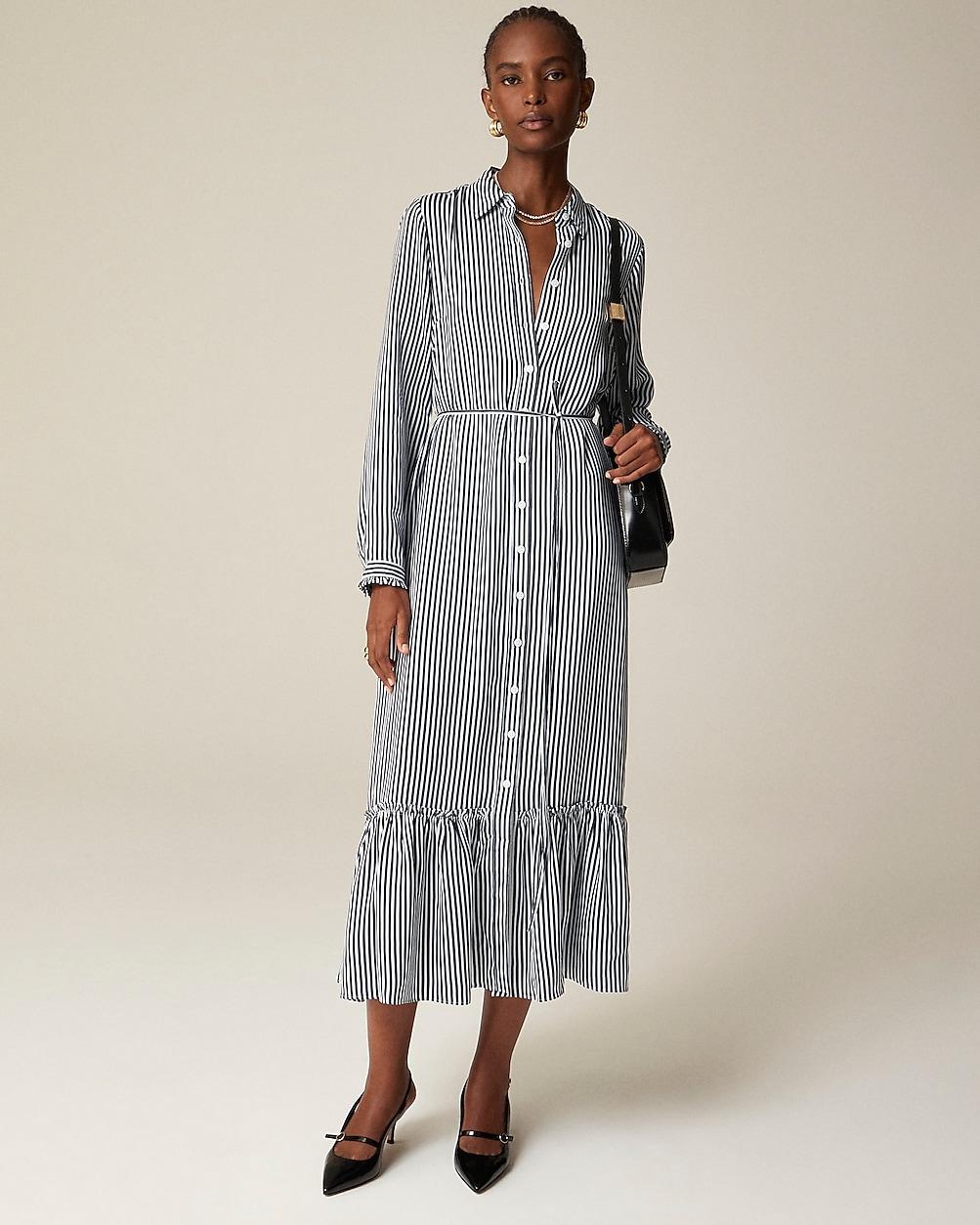 Long Amelia shirtdress in striped drapey viscose twill by J.CREW ...