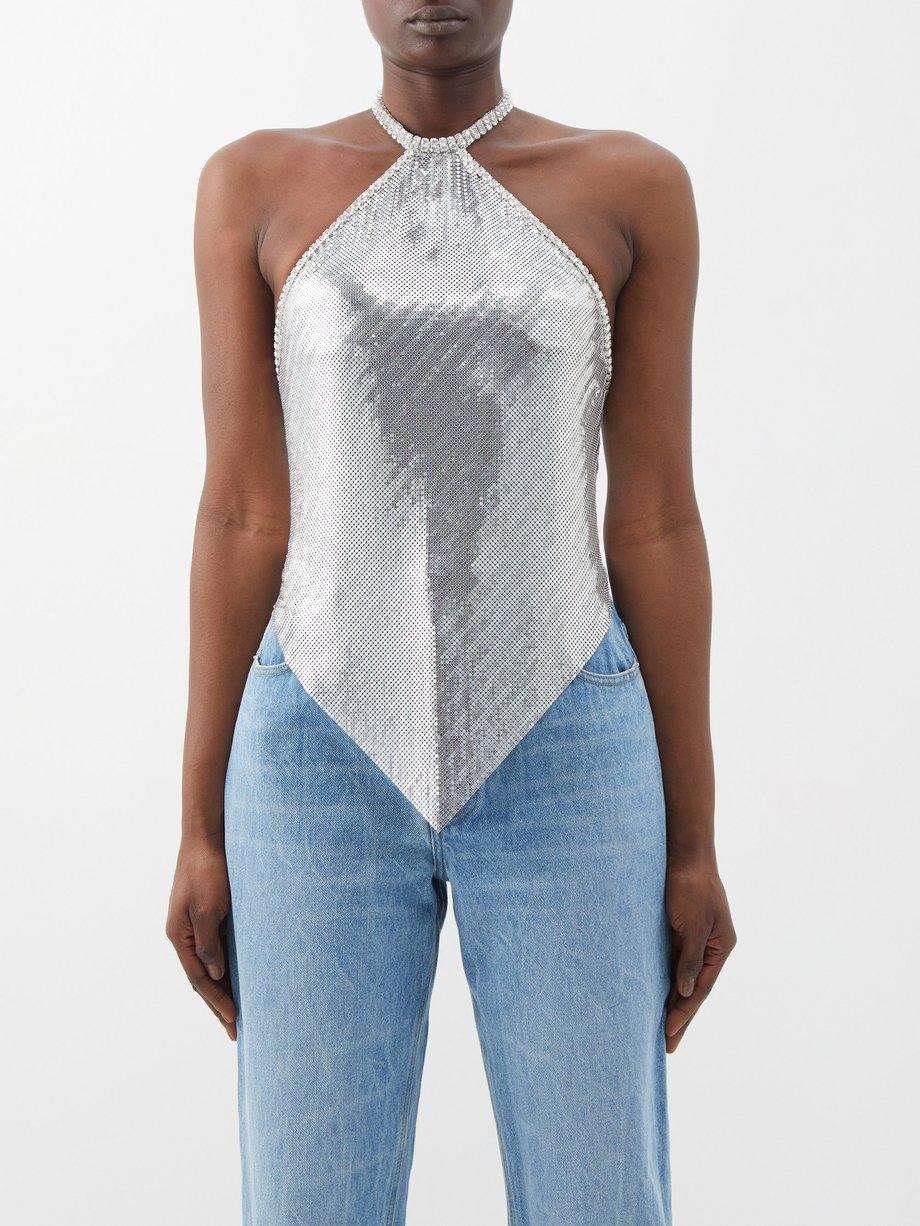 Backless chainmail halterneck top by RABANNE | jellibeans