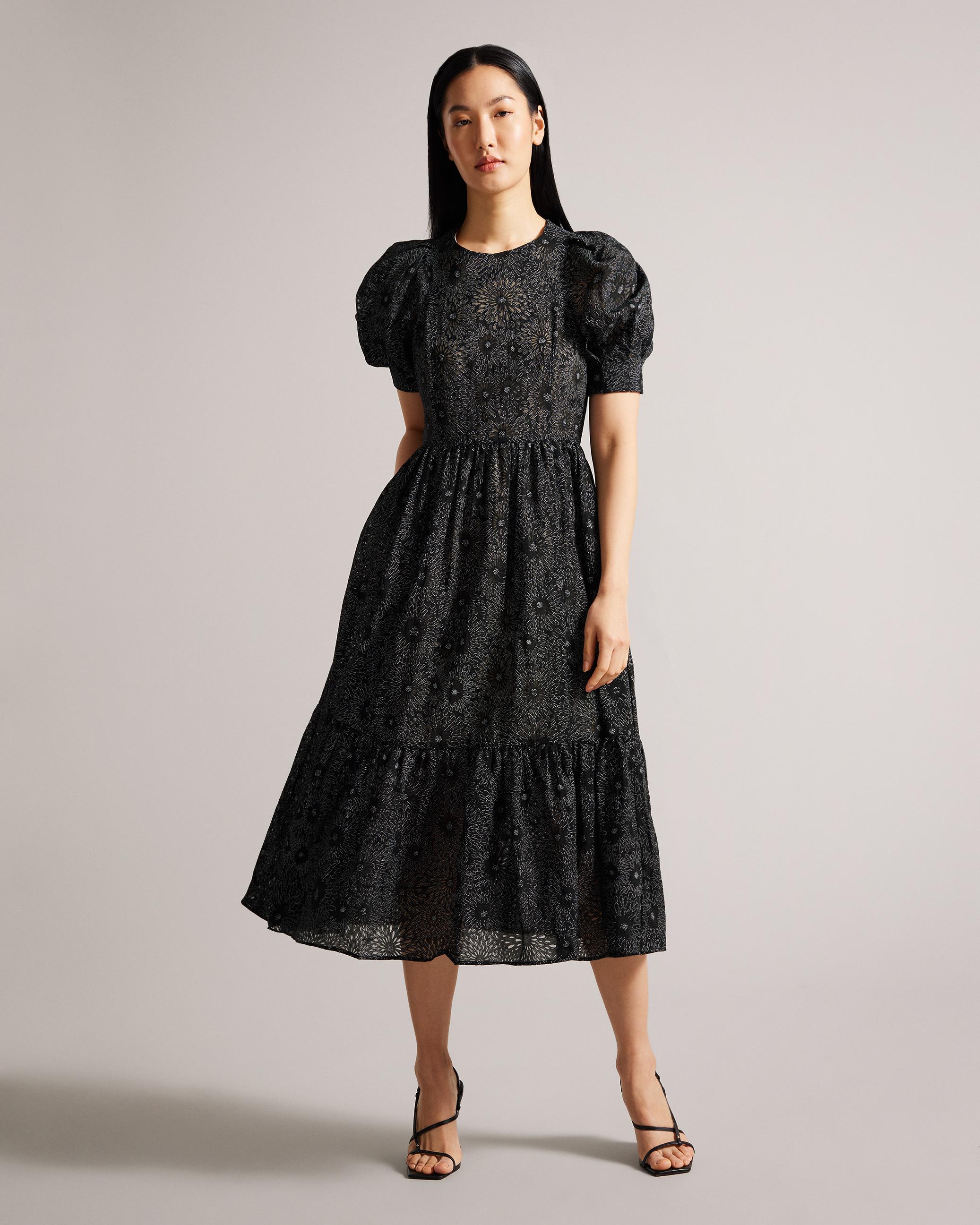 Puff Sleeve Tiered Maxi Dress - MEGANIE - Black by TED BAKER | jellibeans