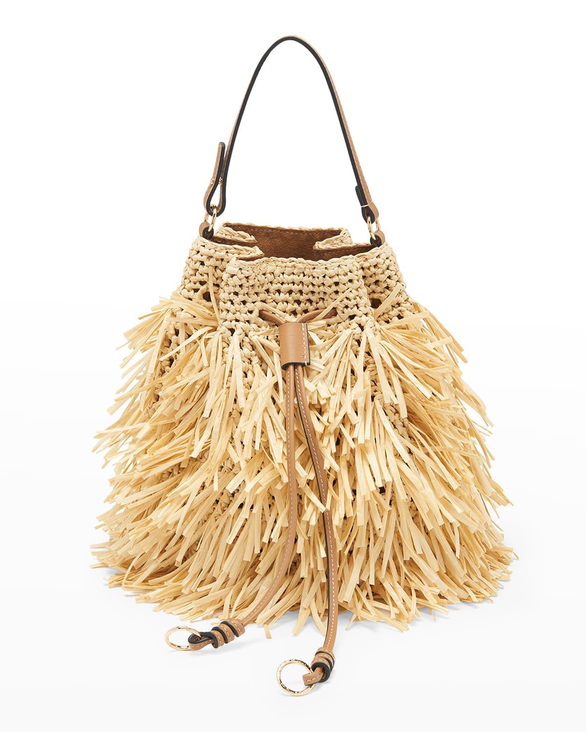 Gigi Fringe Drawstring Bucket Bag by ULLA JOHNSON | jellibeans