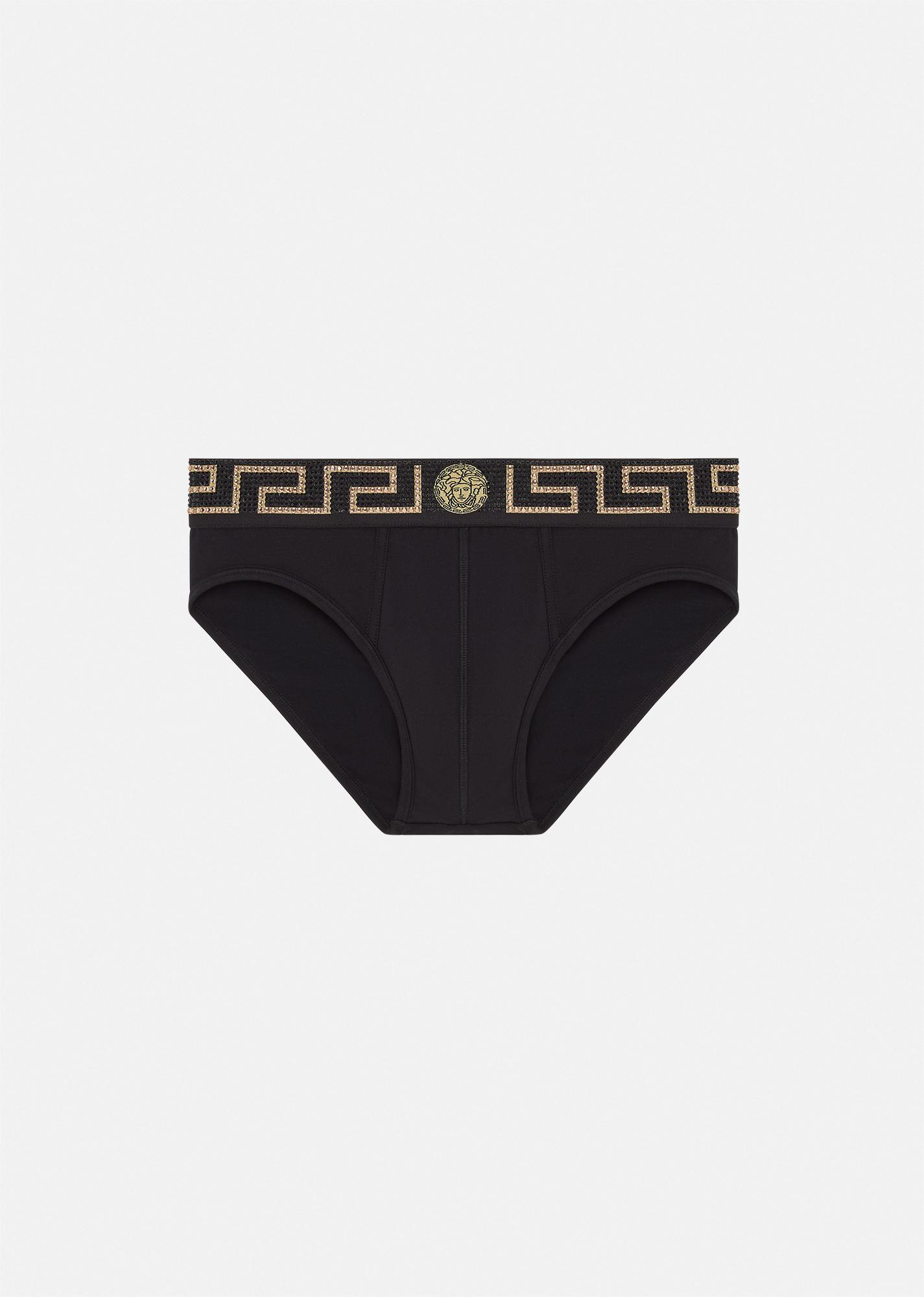 Crystal Greca Border Low Rise Briefs by VERSACE | jellibeans