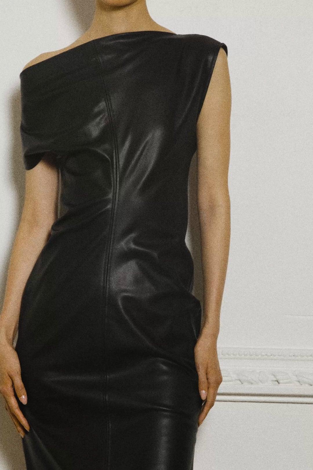 FAUX LEATHER DRAPED DRESS ZW COLLECTION by ZARA | jellibeans